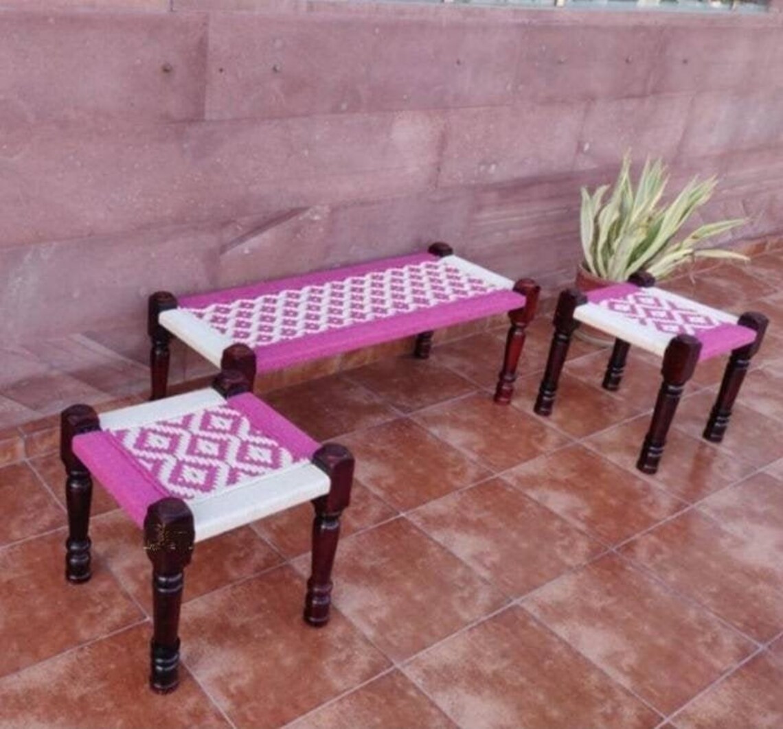 Handmade Woven Rope Charpai Set: Indian Day Bed, Garden Bench - Etsy
