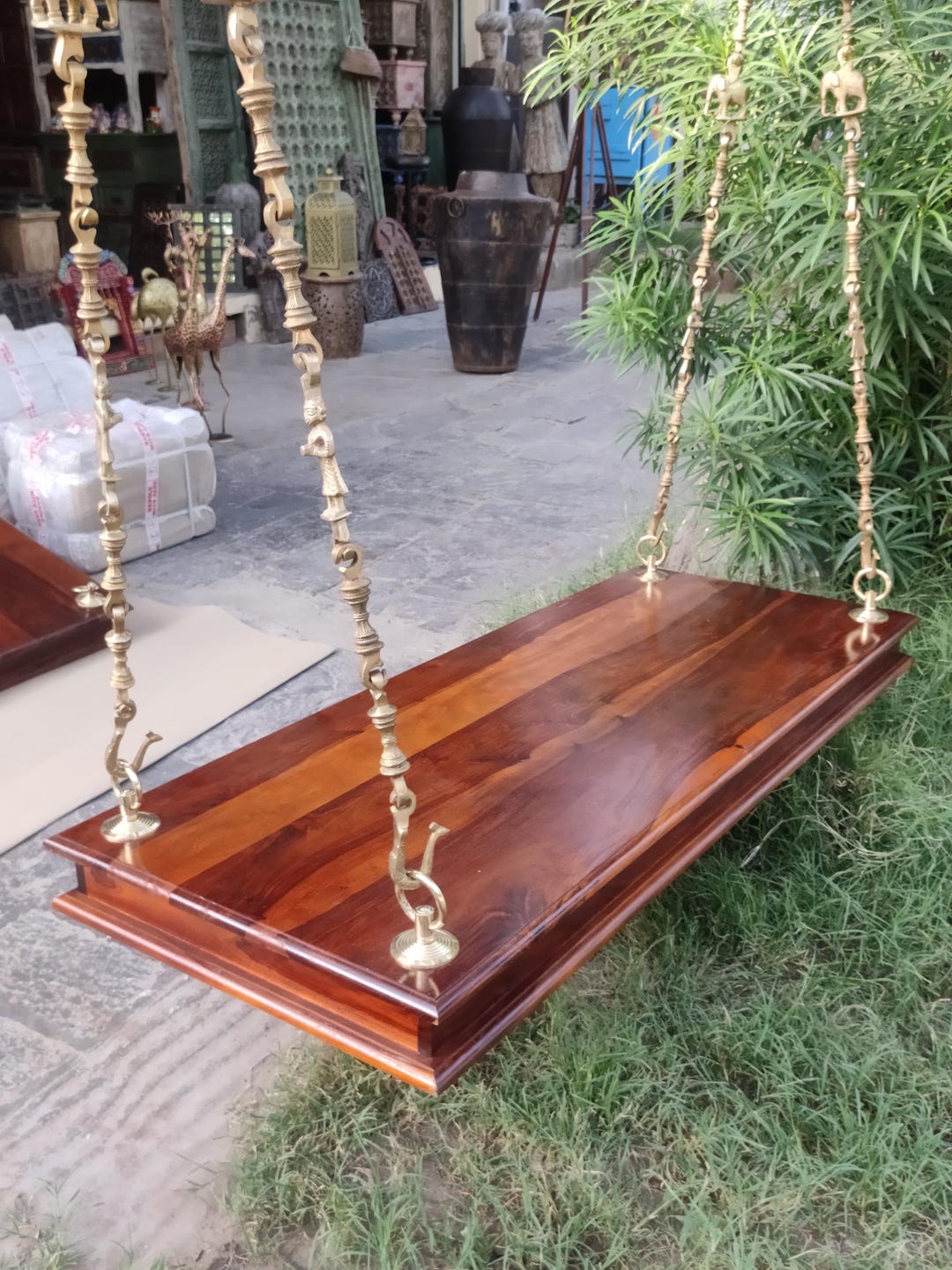 Wooden Jhula Seat With Brass Hooks and Brass Figured Chains/carved ...