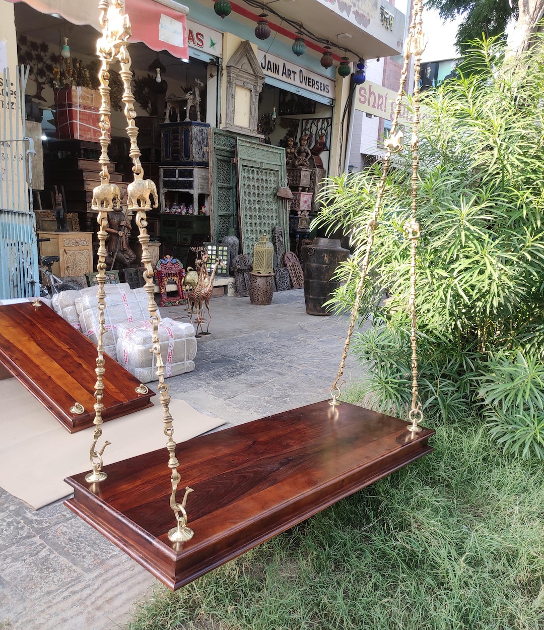 Hand-carved Wooden Jhula Swing – Indian Hanging Oonjal With Brass ...