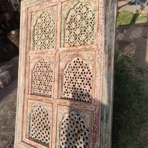 Hand Carved Mango Wood Wall Panel, Indian Floral Distressed Divider ...