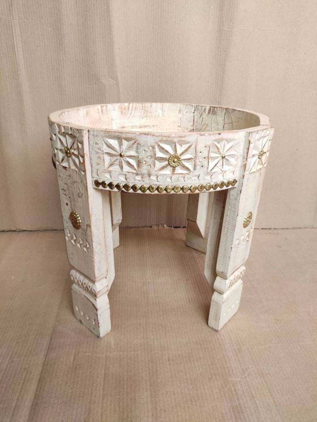 Wooden Indian Chakki Grinder Table,engraved Distressed Finished Chakki ...