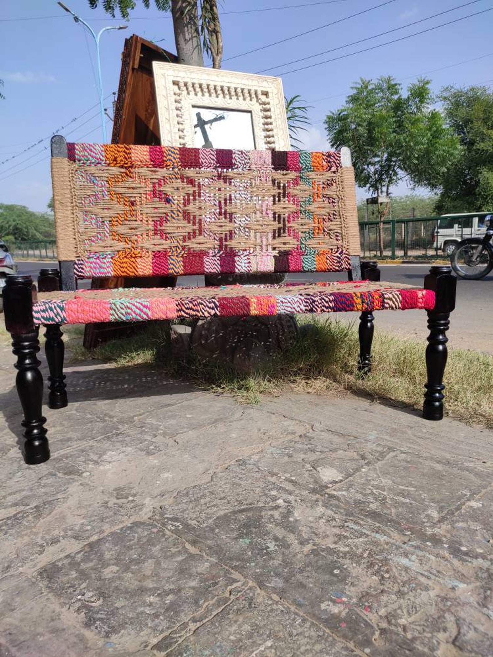Handmade Wooden Woven Rope Charpai Bed With Back/day Bed Cotton Rope ...
