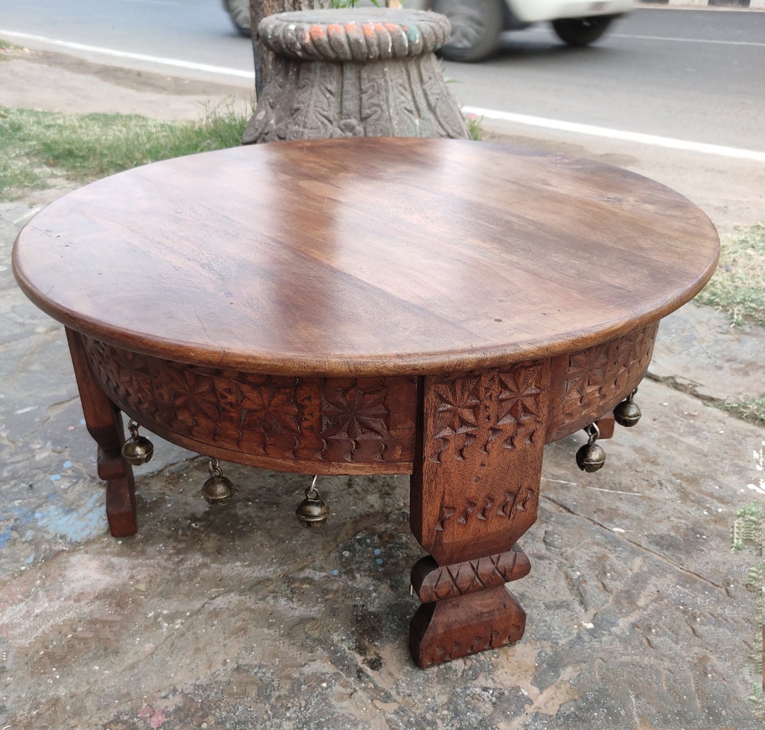 Indian Carved Chakki Table With Wooden Top, Carved Chakki Table,coffee ...
