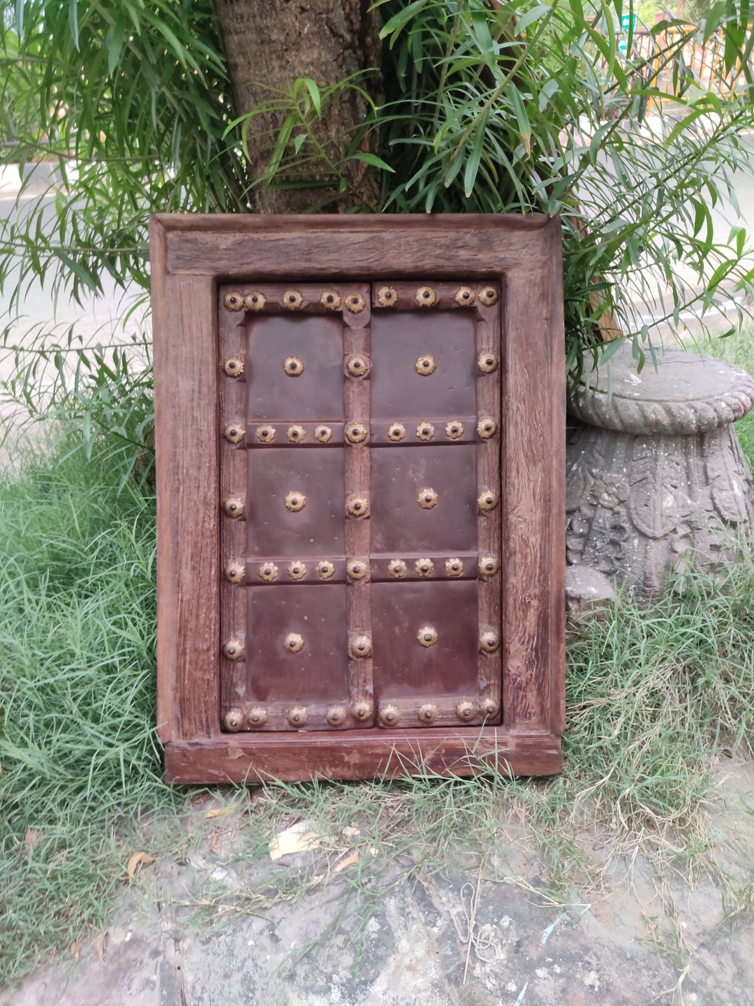 Vintage Carved Teak Wood Window Frame, Indian Brass Inlay Wall Decor - Etsy