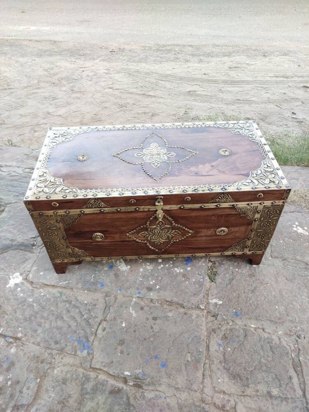 Wooden Trunk Box With Brass Work and Natural Finished/ Home Decor ...