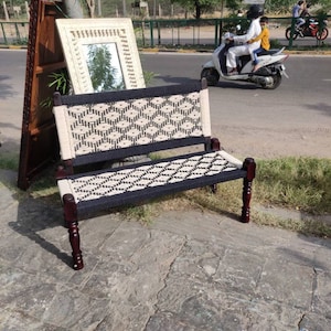 Handmade Wooden Woven Rope Charpai Bed With Back/day Bed Cotton Rope ...