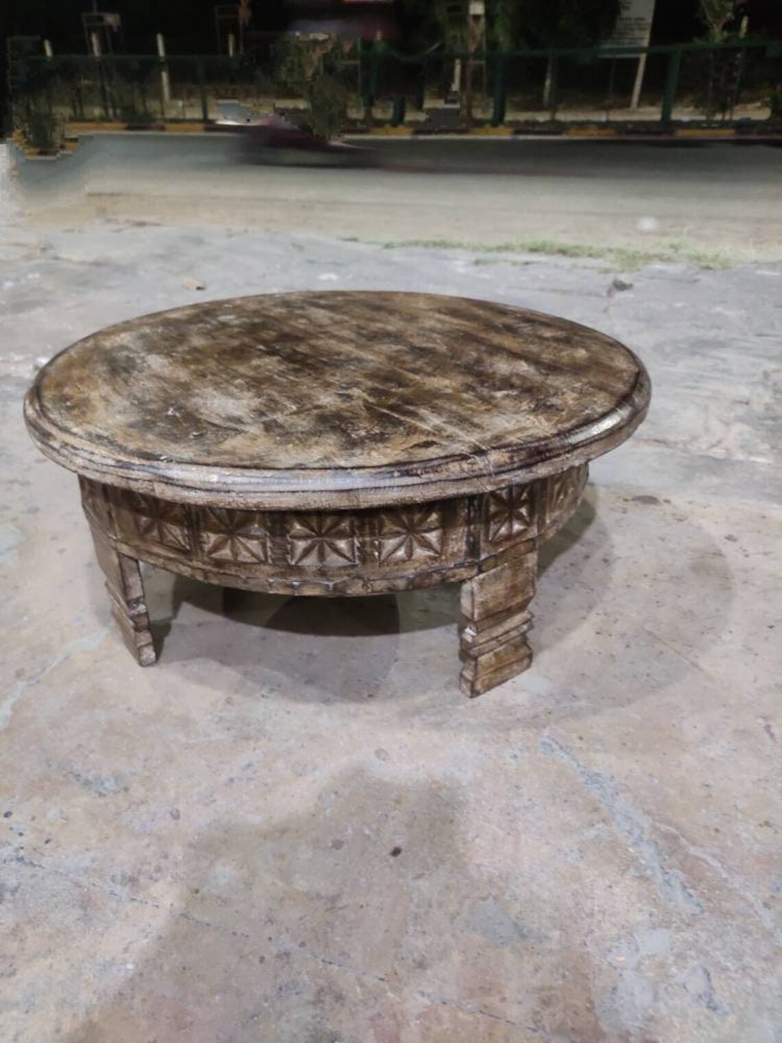 Indian Carved Chakki Table With Wooden Top Carved Chakki | Etsy