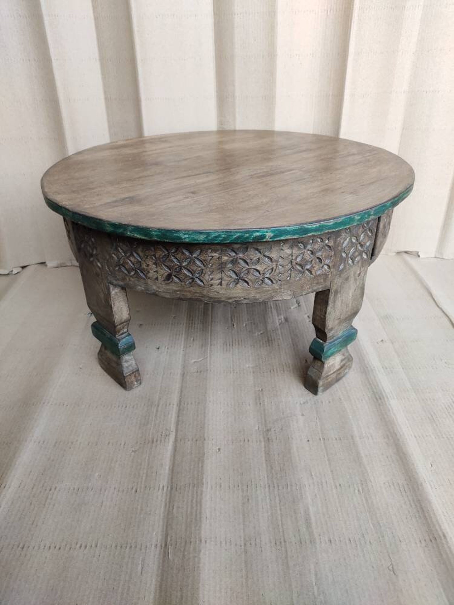 Indian Carved Chakki Table With Wooden Top Carved Chakki | Etsy