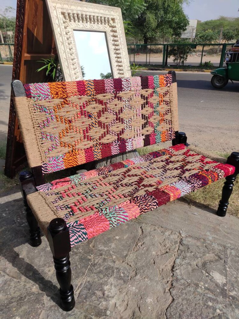Handmade Wooden Woven Rope Charpai Bed With Back/day Bed Cotton Rope ...