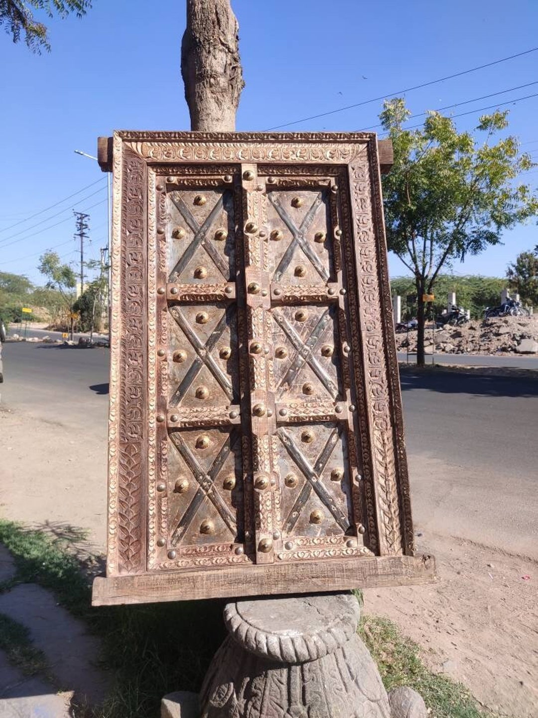 Ethnic Vintage Carved Wood & Brass Work Window/ Handmade Window/window ...