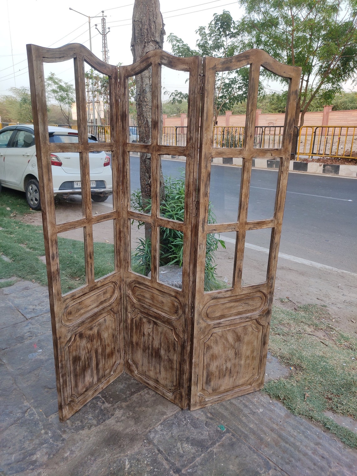 Ethnic Vintage Style Wood & Glass Partition/carving Partition/antique ...