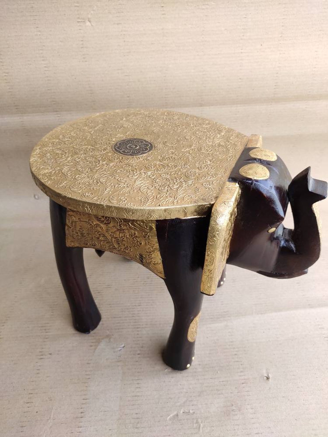 Handmade Elephant Stool/wooden & Brass Handmade Decorative - Etsy