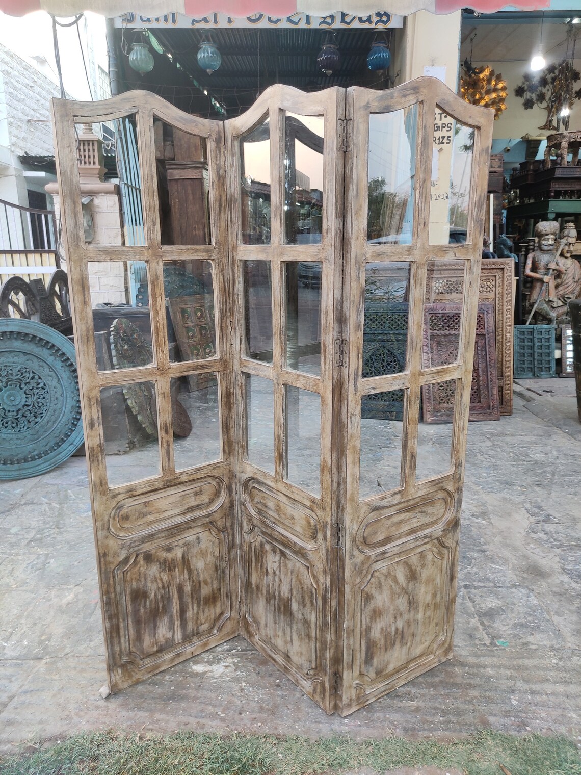 Ethnic Vintage Style Wood & Glass Partition/carving Partition/antique ...