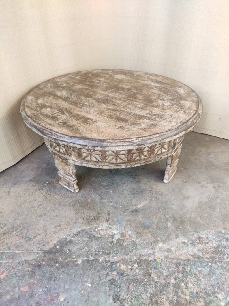 Indian Carved Chakki Table With Wooden Top, Carved Chakki Table,coffee ...