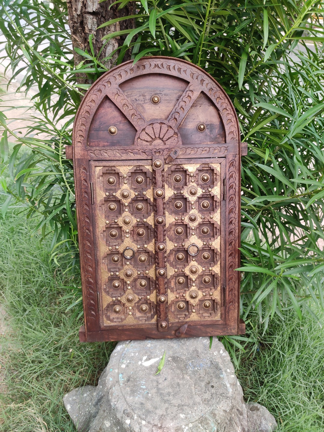 Artistic Wooden Window With Carving and Brass Work/distressed Window ...