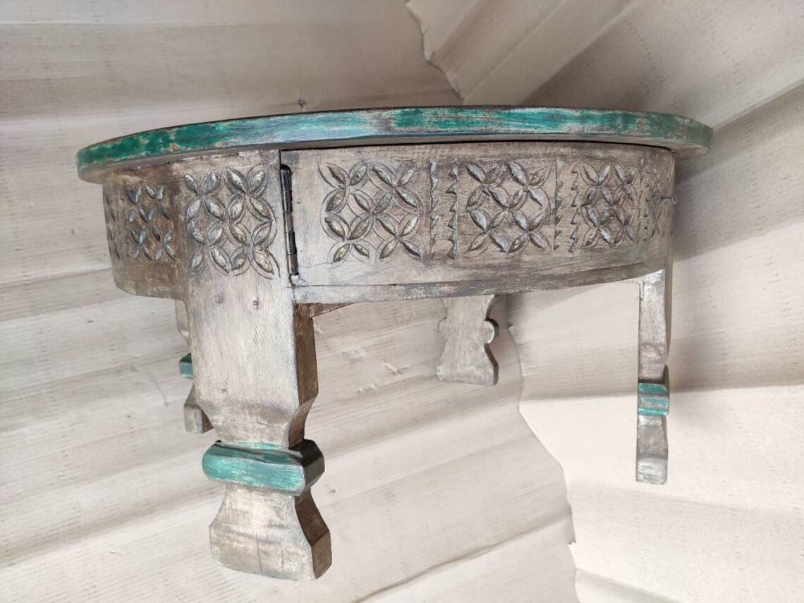 Indian Carved Chakki Table With Wooden Top Carved Chakki | Etsy