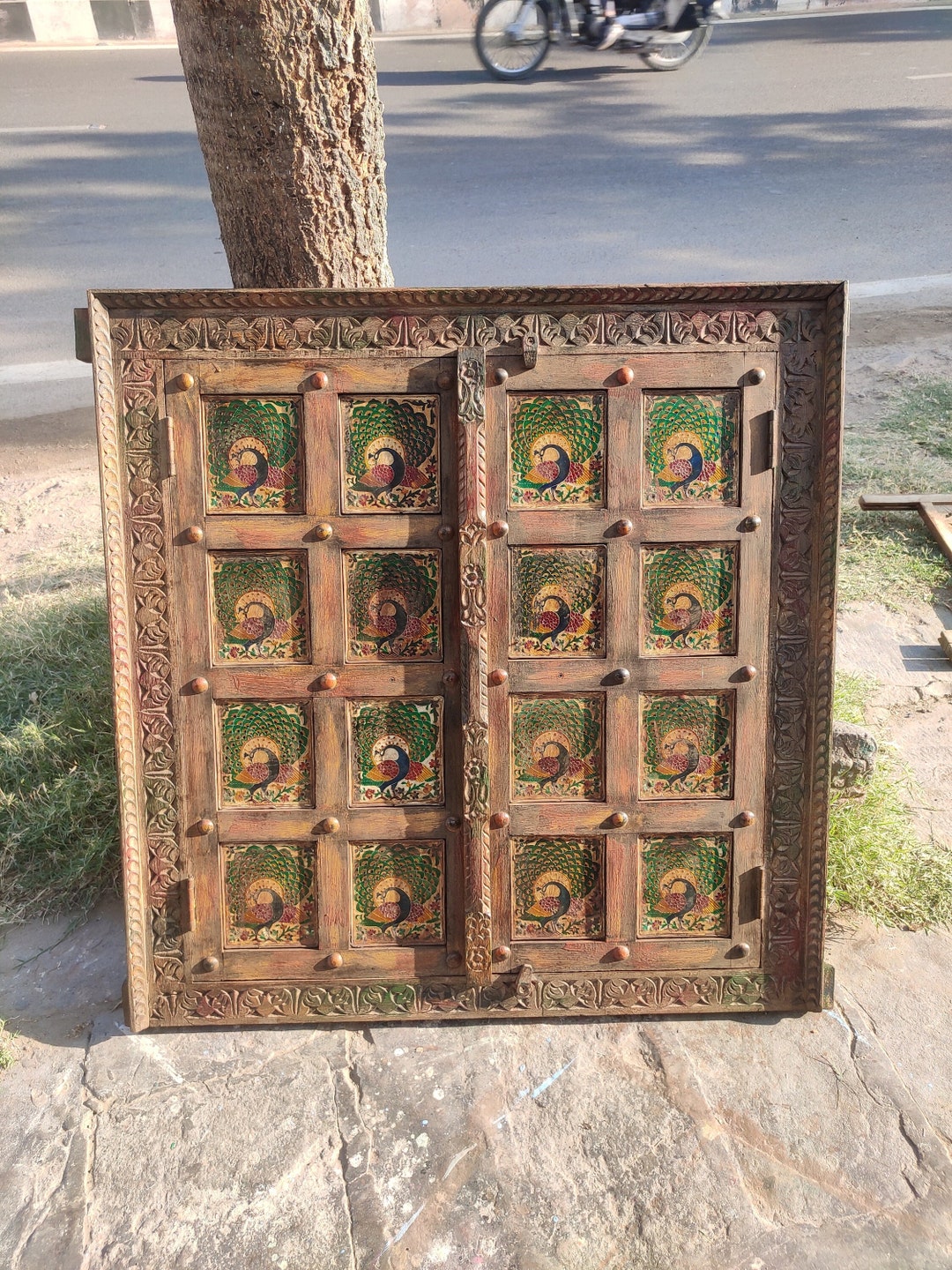 Ethnic Vintage Carved Wood & Brass Work Window/ Handmade Window/window ...