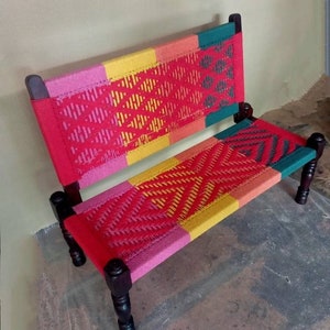 Handmade Wooden Woven Rope Charpai Bed With Back/day Bed Cotton Rope ...