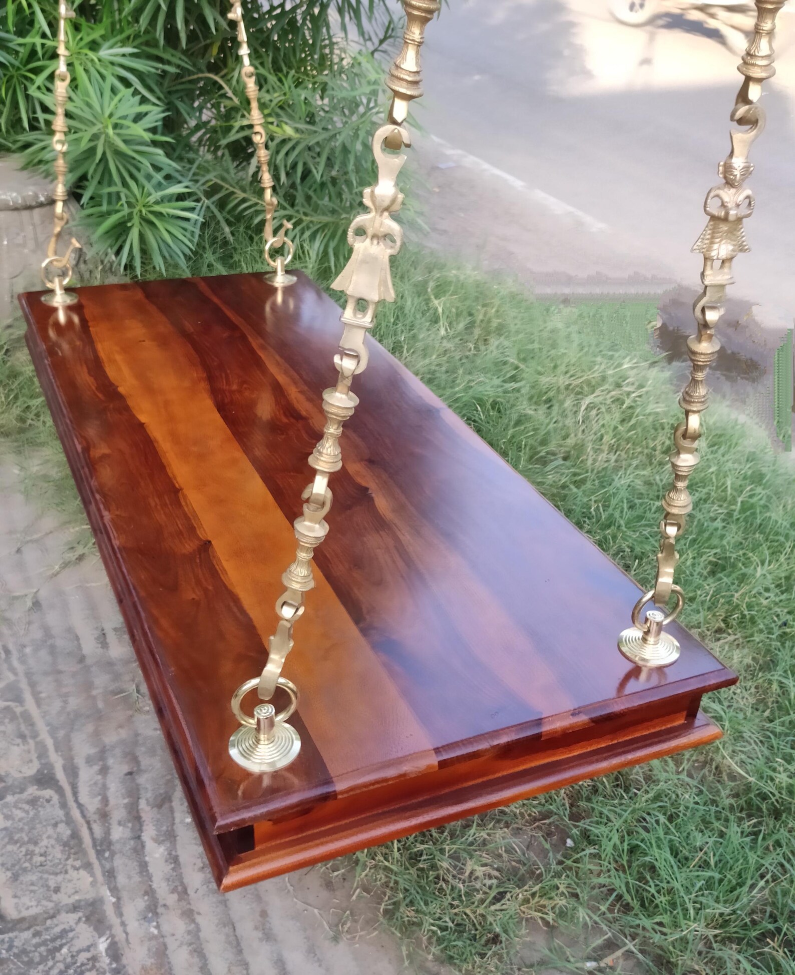 Hand-carved Wooden Jhula Swing – Indian Hanging Oonjal With Brass ...