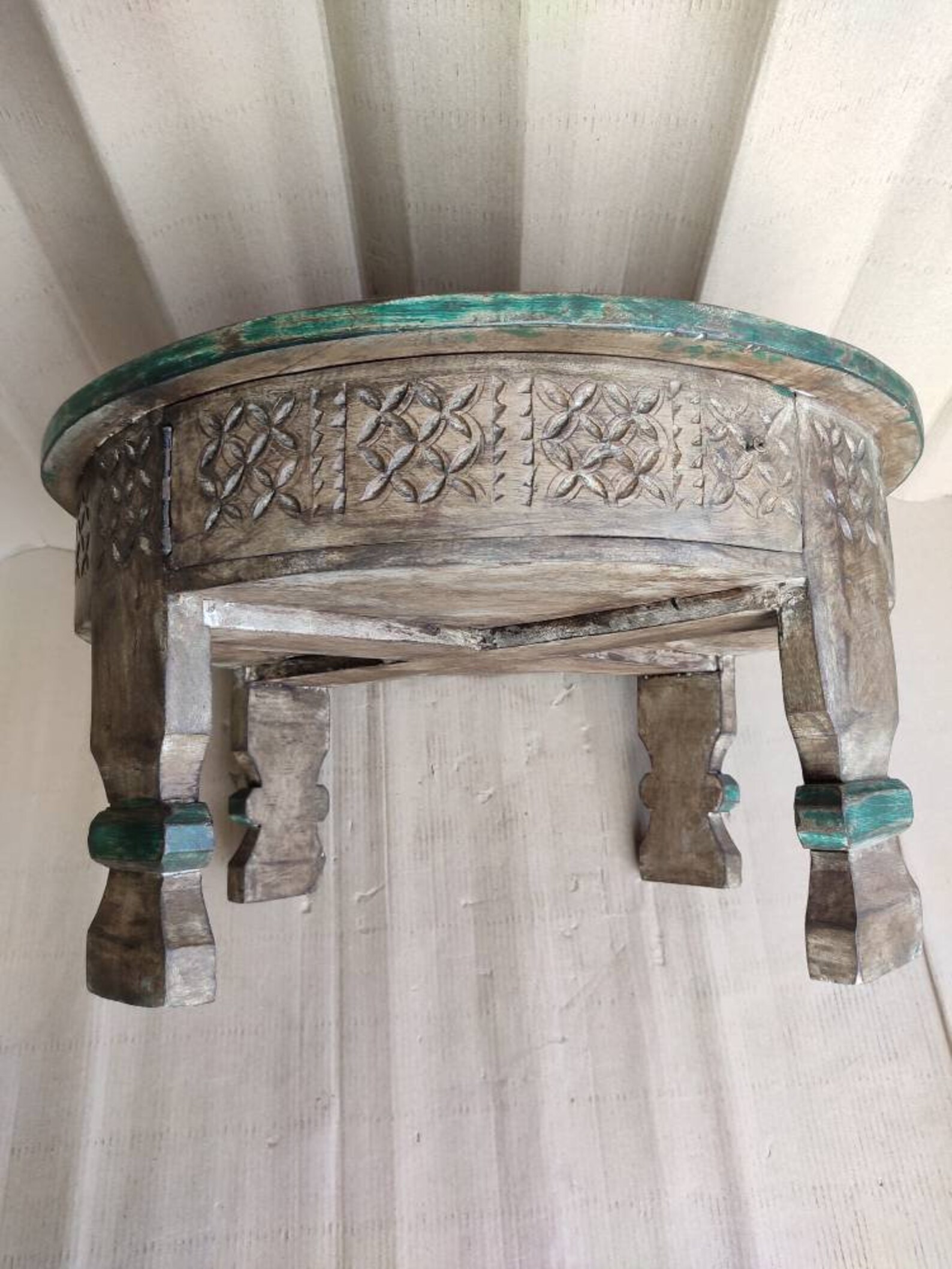 Indian Carved Chakki Table With Wooden Top Carved Chakki | Etsy