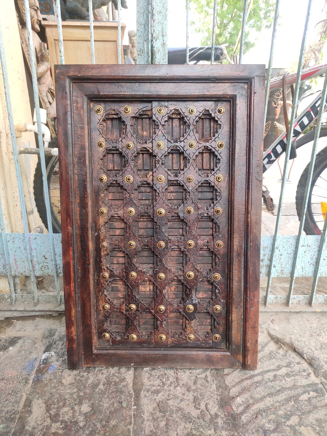 Antique Vintage Carved Wood & Brass Work Window/ Handmade Window/window ...