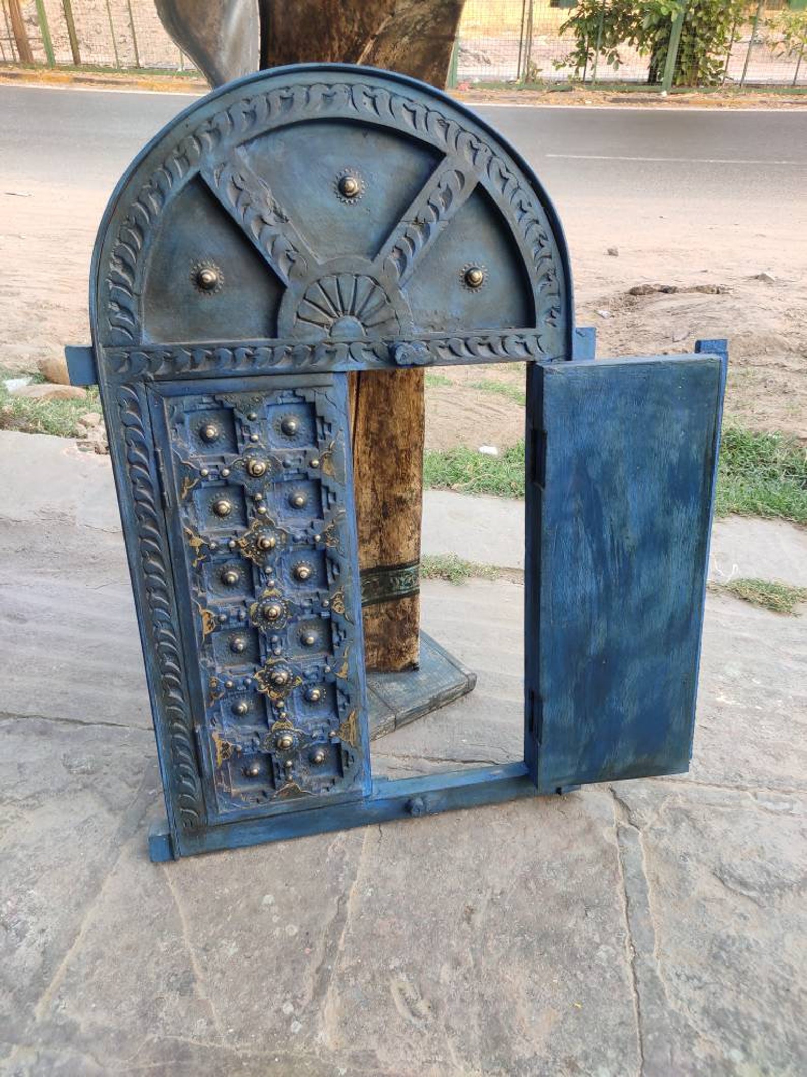 Carved Wood Window Wall Decor, Brass Inlay, Indian Vintage Style - Etsy