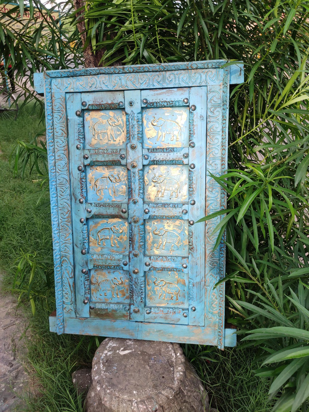 Ethnic Vintage Style Carved Wood & Brass Work Window/ Handmade Window ...