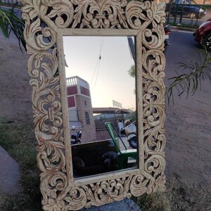 Wooden Carved & Distressed Gray Finished Mirror Frame Wall - Etsy