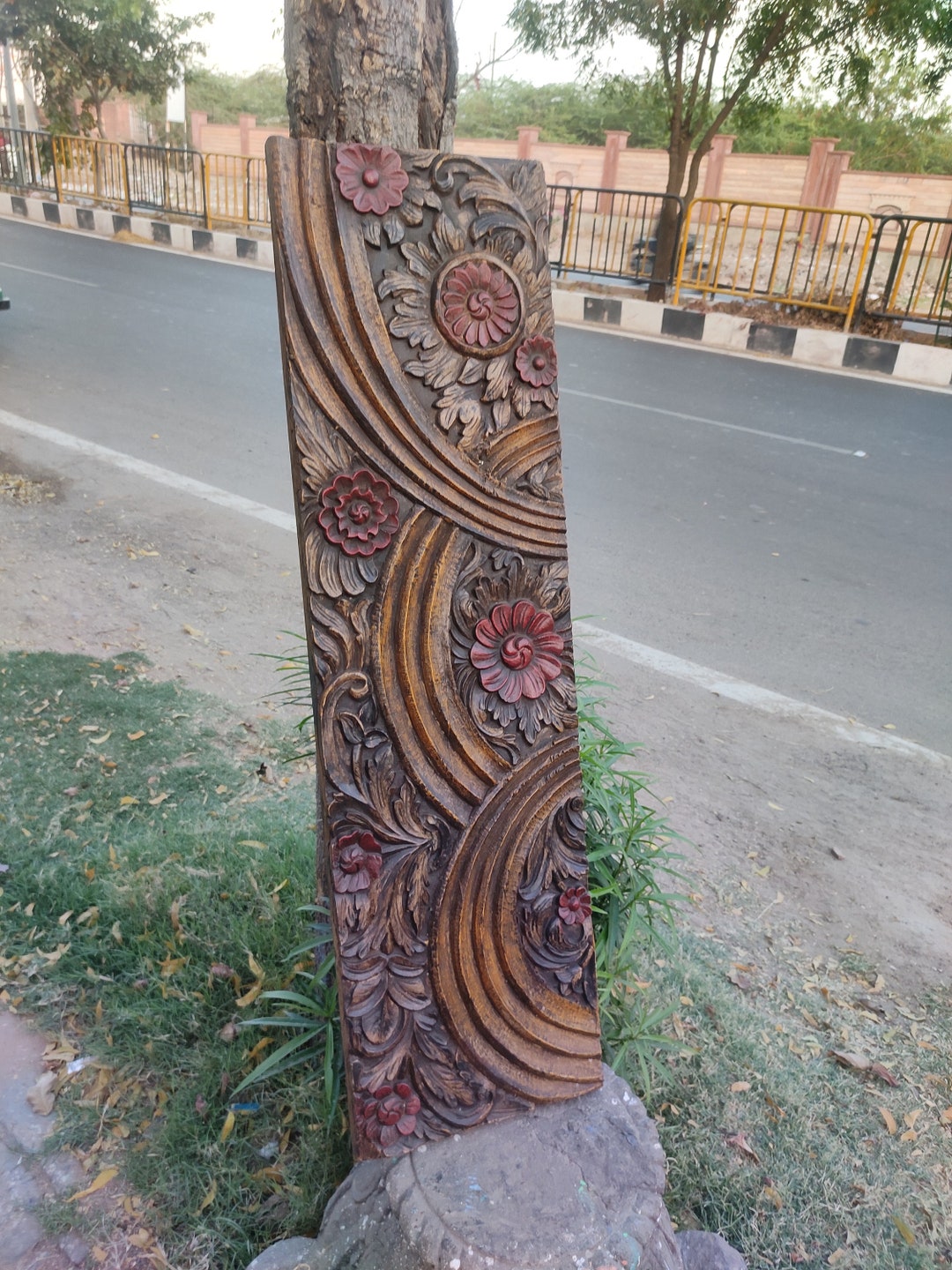 Ethnic Vintage Carved Flower Design Panels/handcarved Wood Panel/flower ...