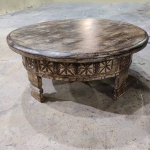 Indian Carved Chakki Table With Wooden Top, Carved Chakki Table,coffee ...