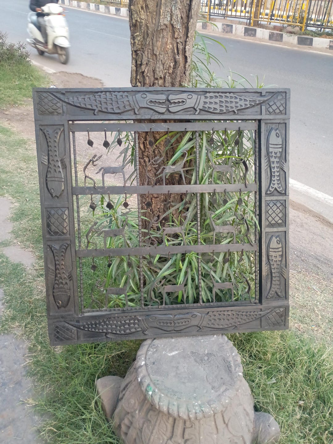Vintage Style Carved Wood and Metal Tribal Wall Panel, Distressed ...