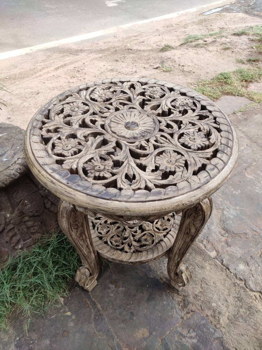 Indian Carved Coffee Table,round Coffee Table,wooden Side Table,wooden ...