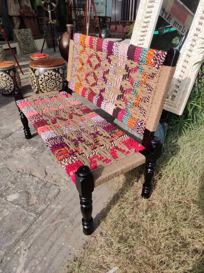 Handmade Wooden Woven Rope Charpai Bed With Back/day Bed Cotton Rope ...