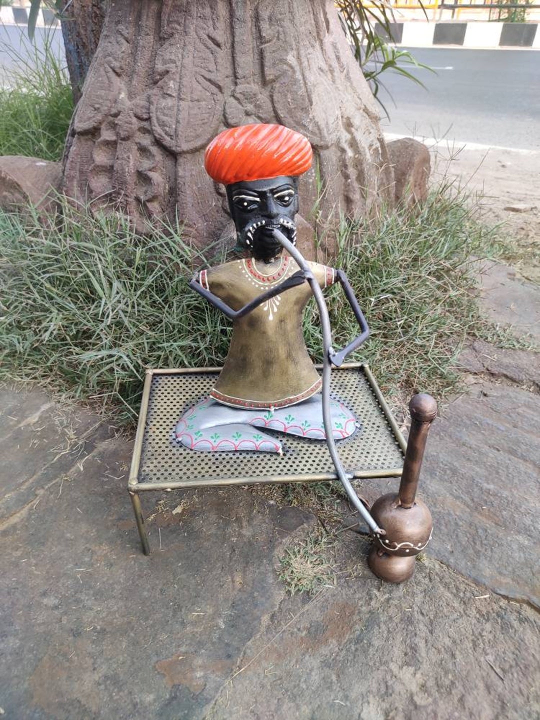 Wrought Iron Painted Rajasthani Figure With Hookah/metal Figure ...