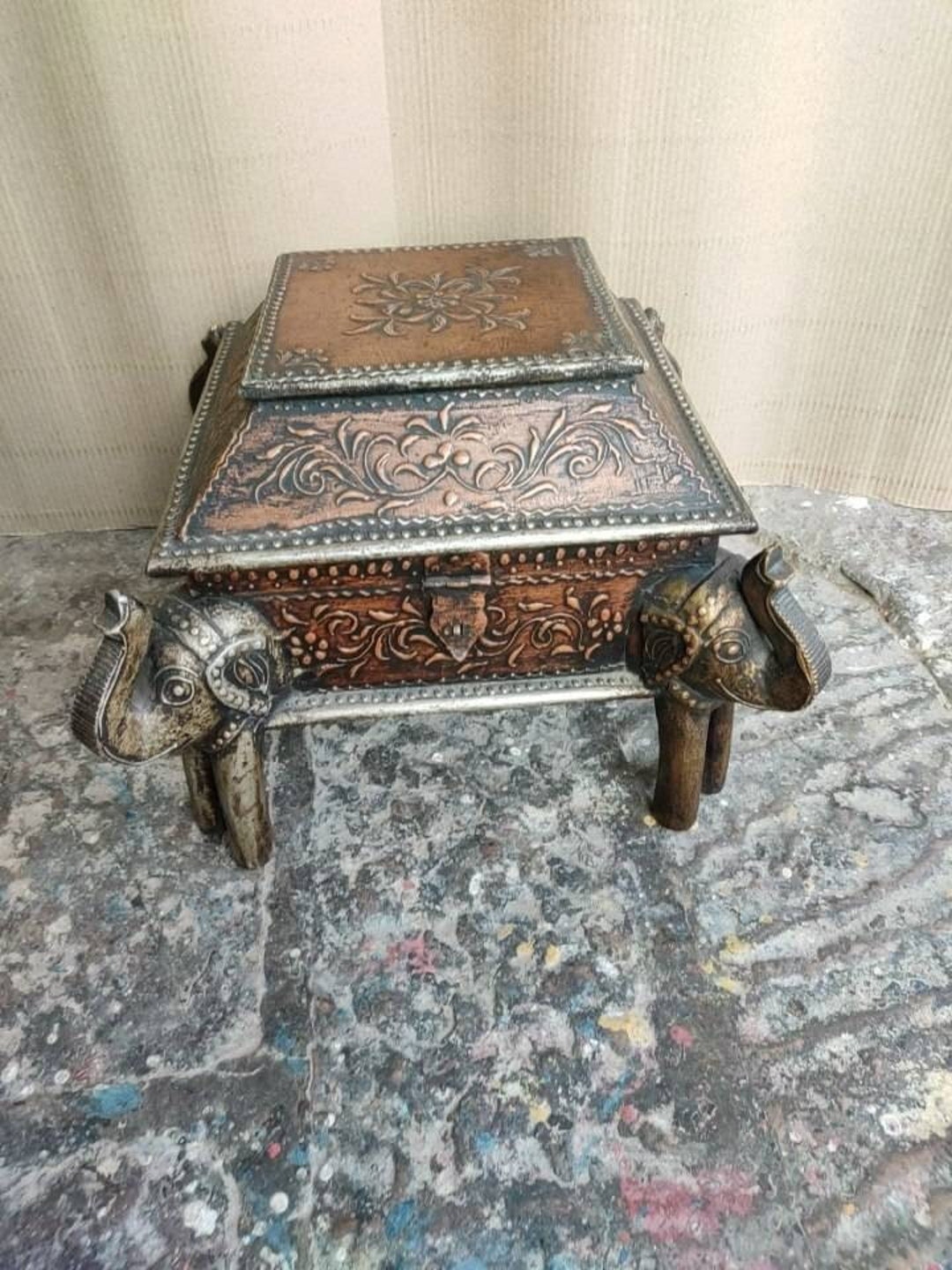 Elephant Design Wooden Painted Box/wood Elephant Box/ Home Decor ...