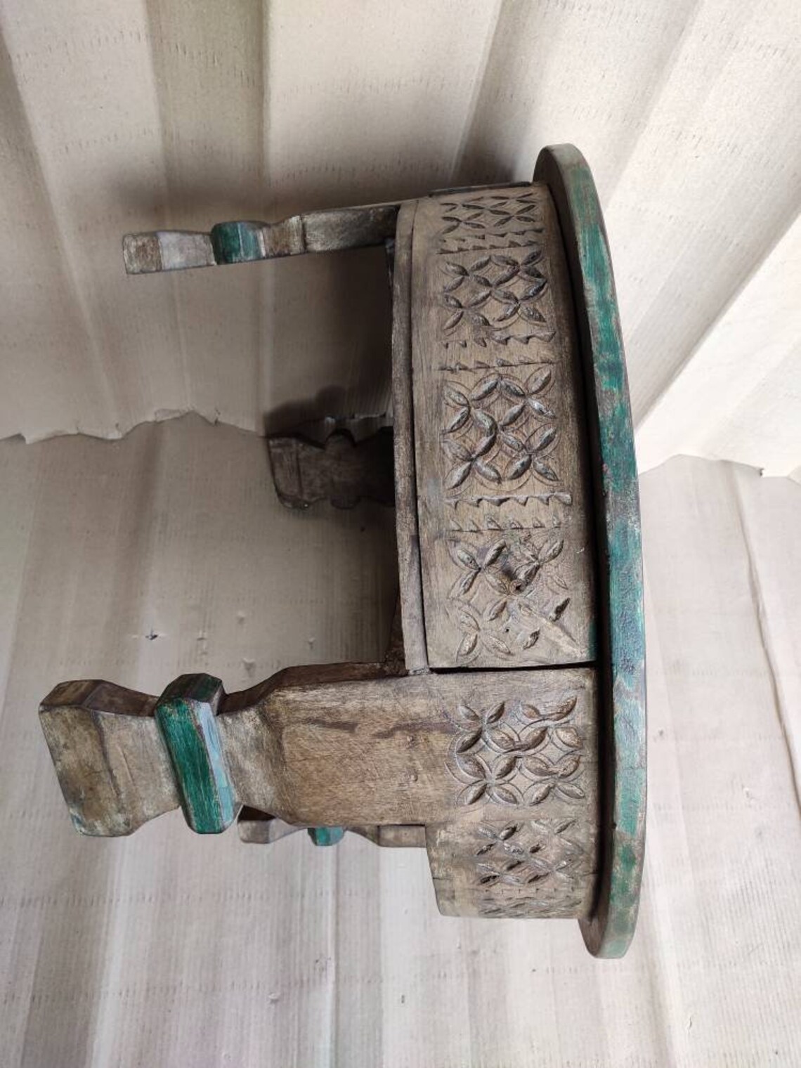 Indian Carved Chakki Table With Wooden Top Carved Chakki | Etsy