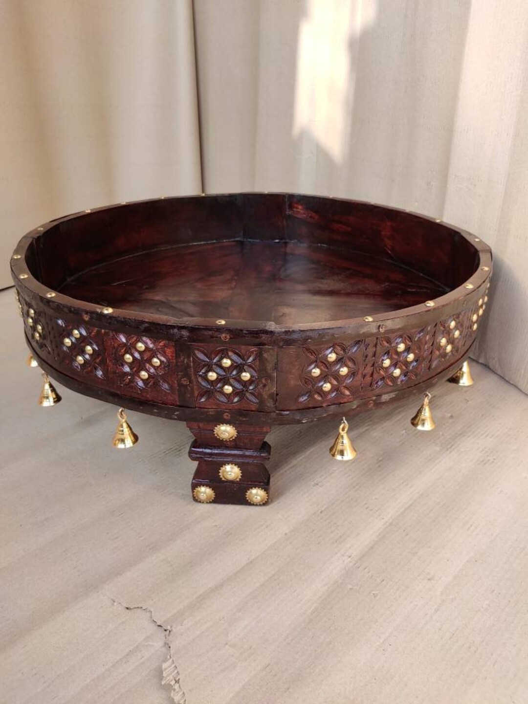 Wooden Indian Chakki Table, Grinder Table,brass Work Chakki Table ...