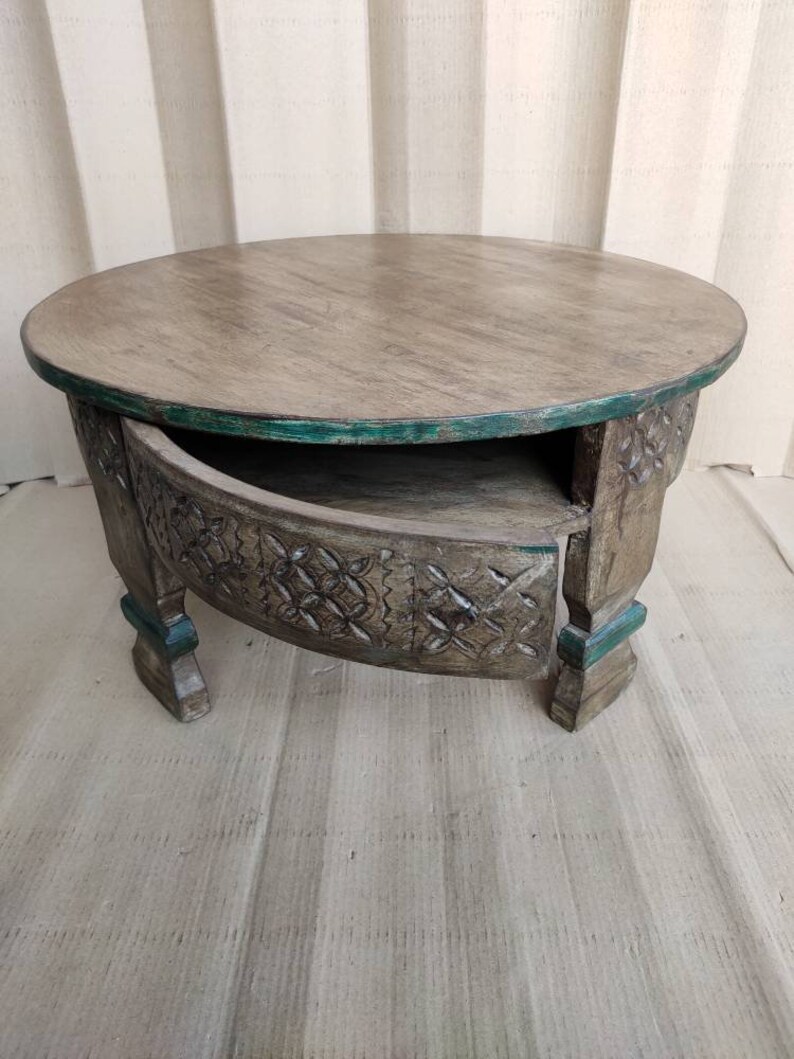 Indian Carved Chakki Table With Wooden Top Carved Chakki | Etsy