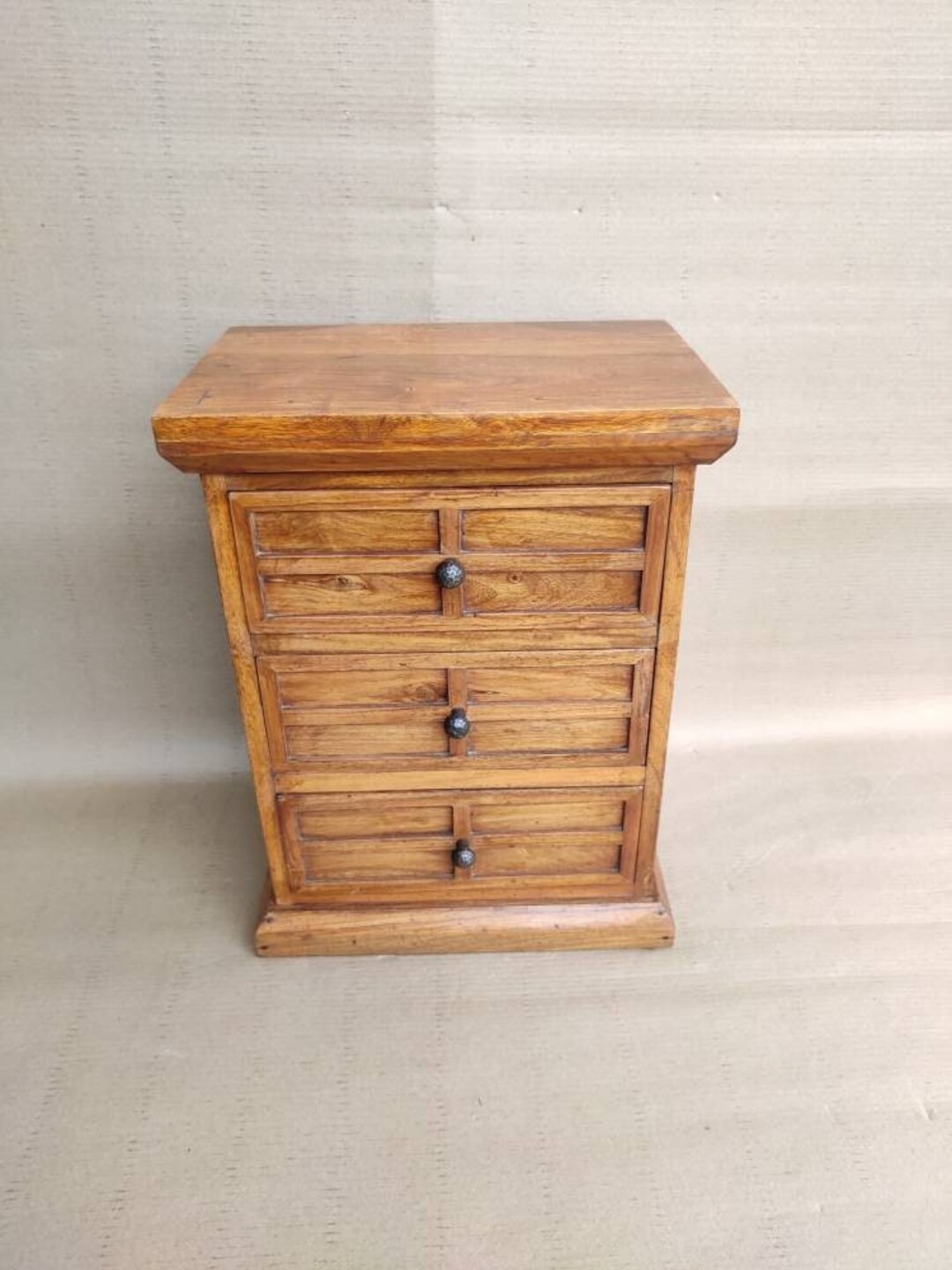 Handmade Natural Wood Finished Indian Drawers Bedside Table, Storage ...