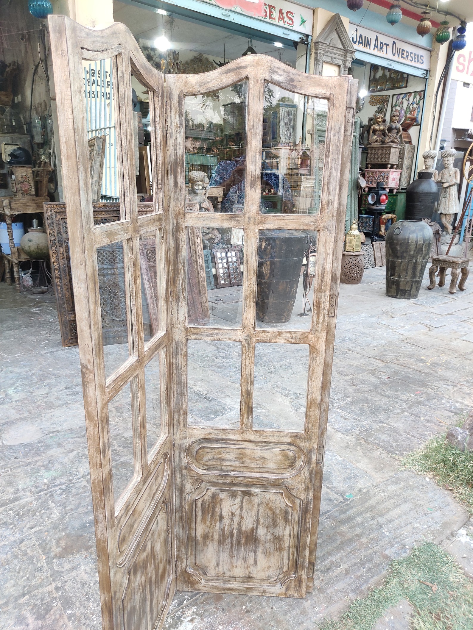 Ethnic Vintage Style Wood & Glass Partition/carving Partition/antique ...