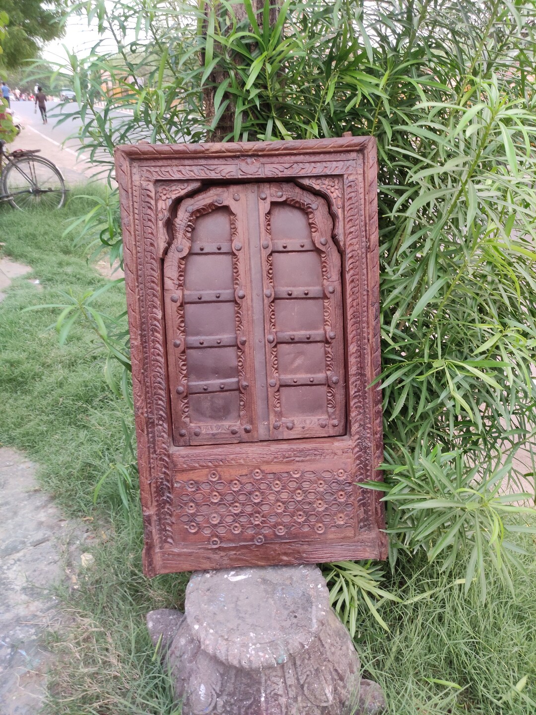 Vintage Ethnic Artistic Handcarved Wood & Brass Work Window/handmade ...