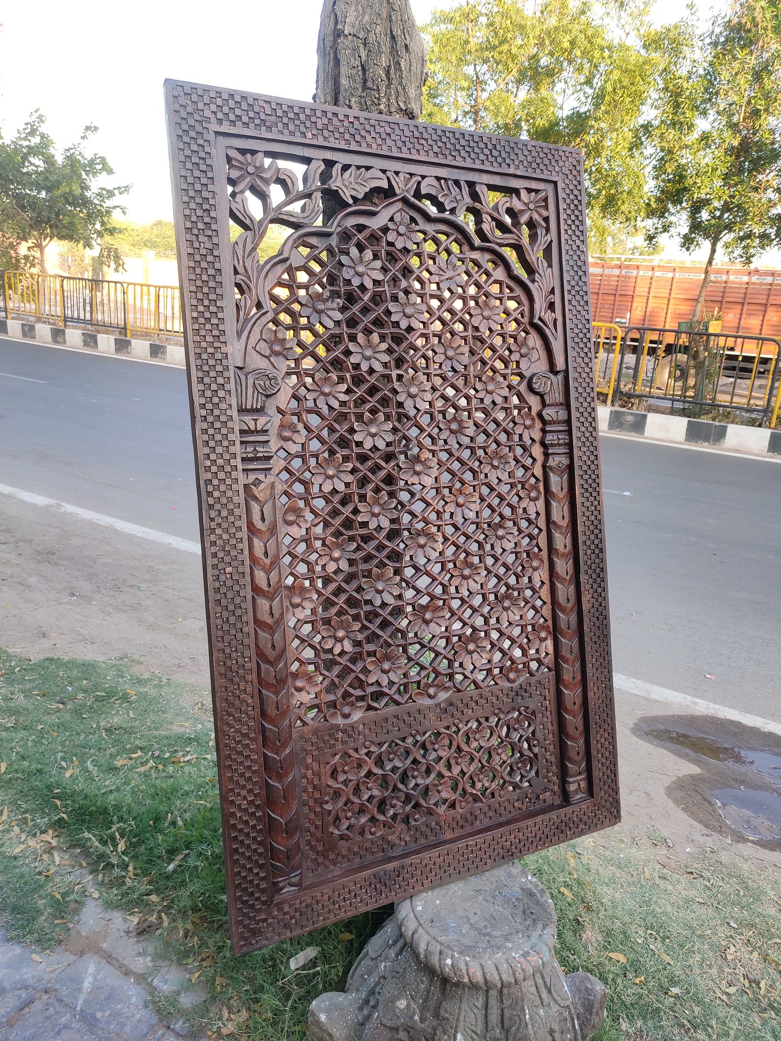 Intricate Jali Frame - Carved Wooden Wall Decor Panel | Indian Unique ...