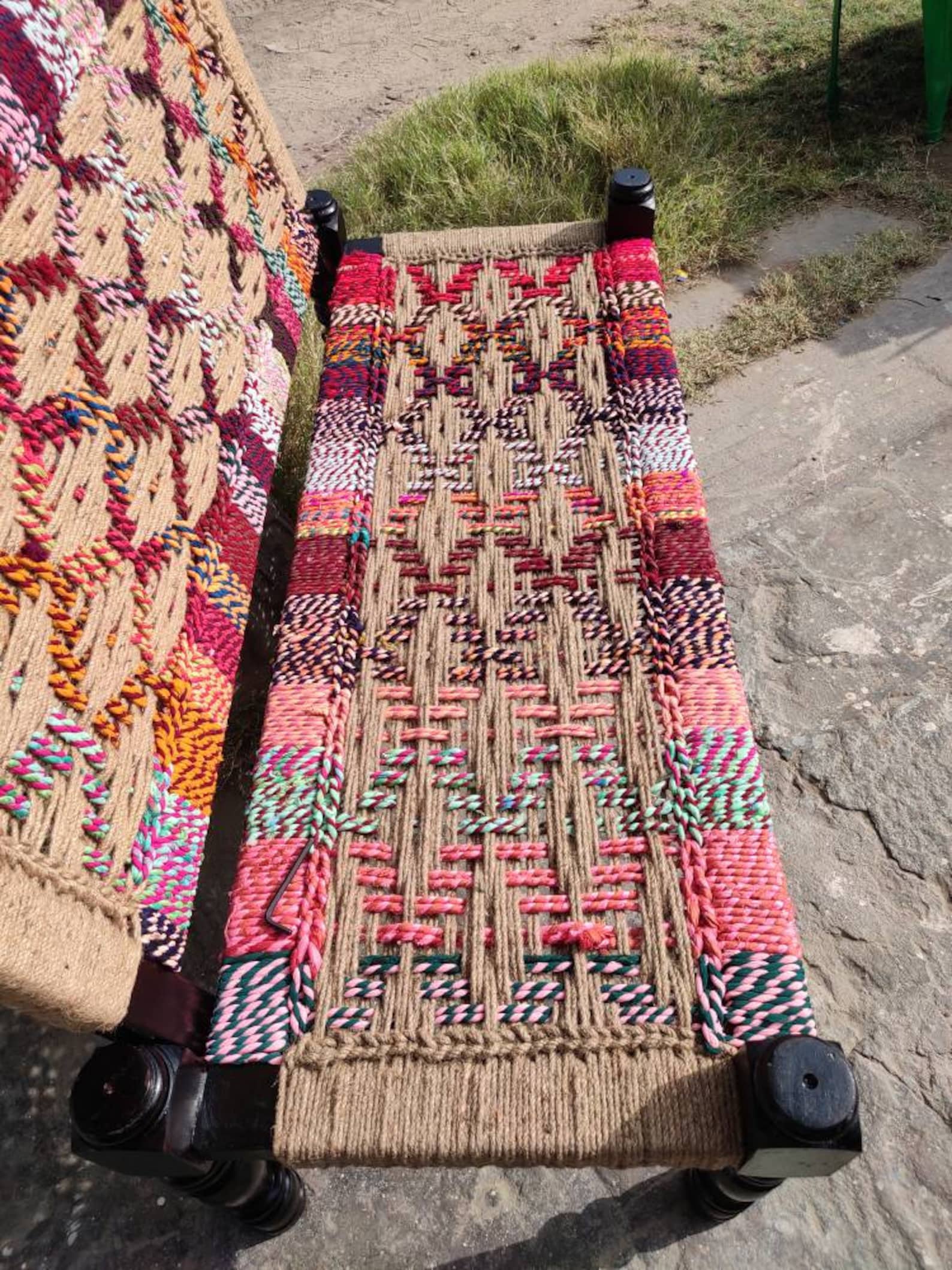 Handmade Wooden Woven Rope Charpai Bed With Back/day Bed Cotton Rope ...