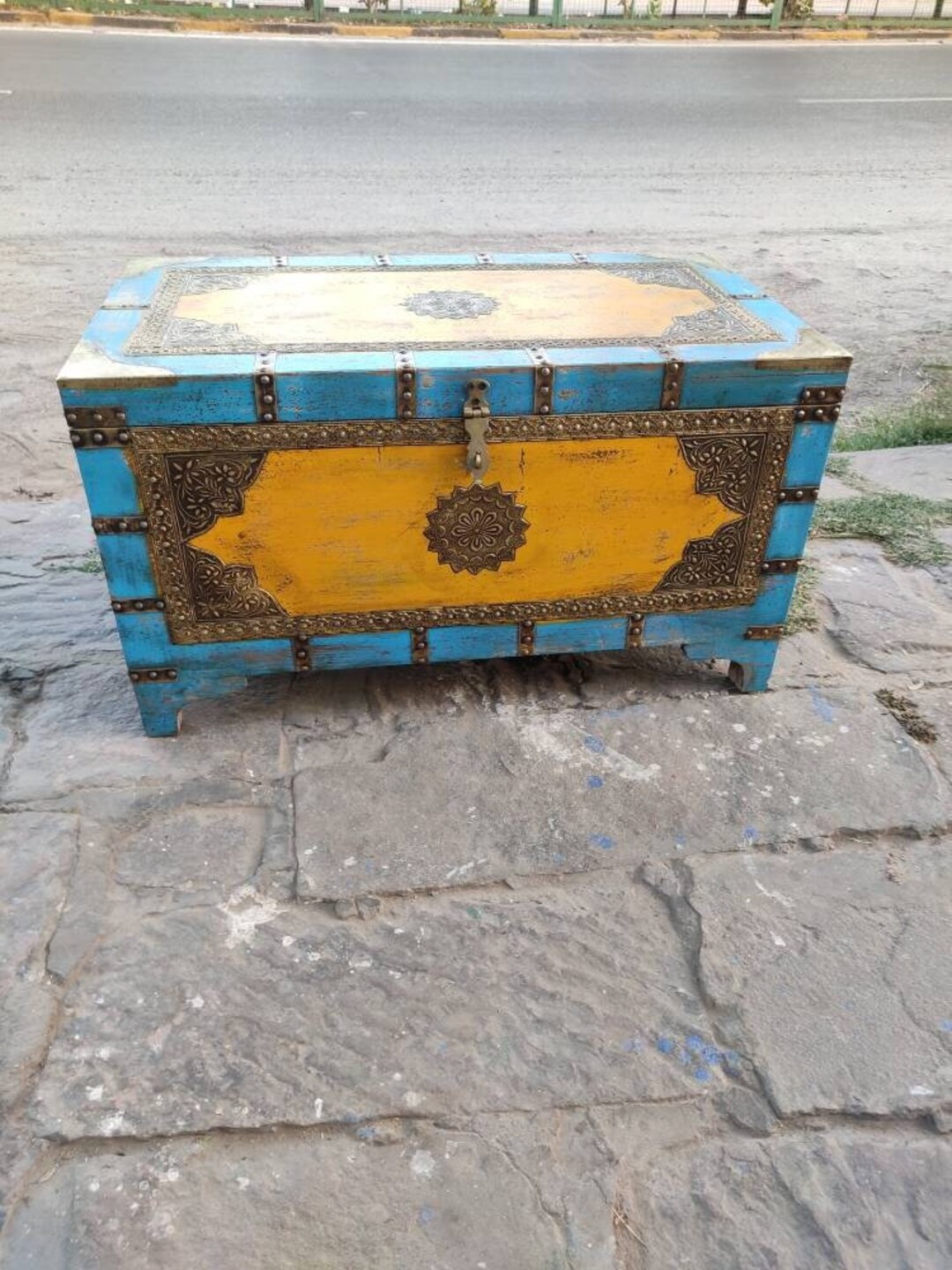 Wooden Box With Metal Work and Distressed Finished/ Wooden Trunk Box ...