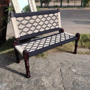 Handmade Wooden Woven Rope Charpai Bed With Back/day Bed Cotton Rope ...