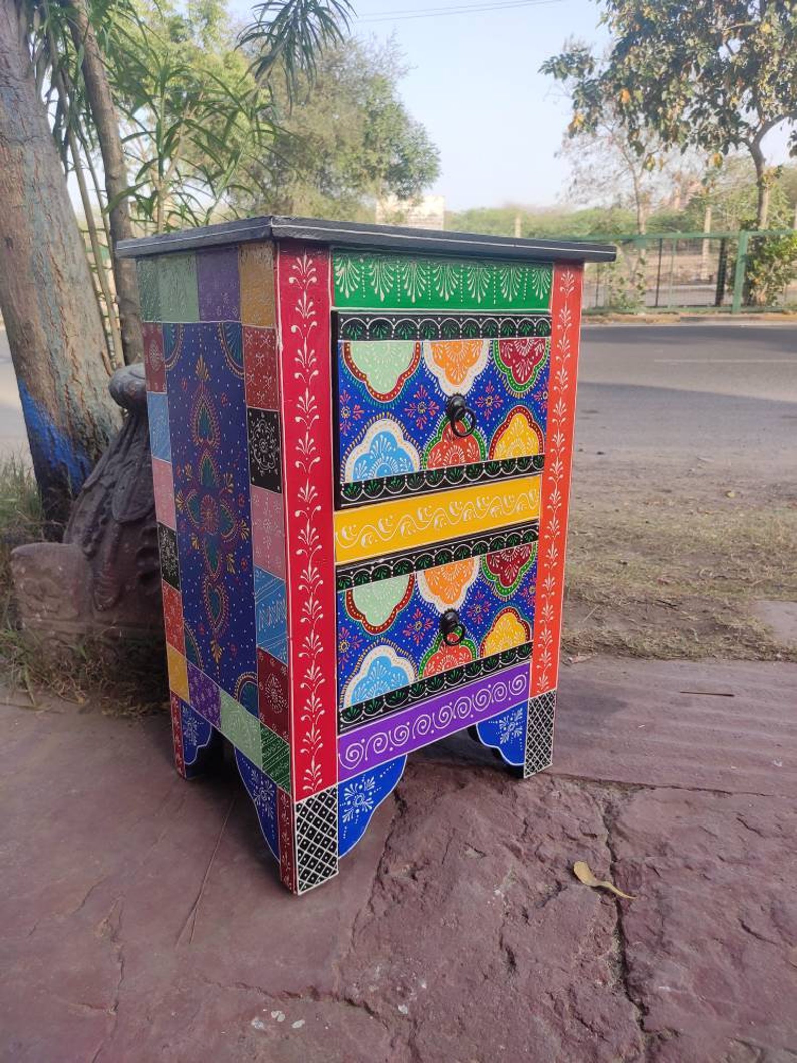 Bedside Table Wooden Handpainted Unique Design/ Drawers - Etsy
