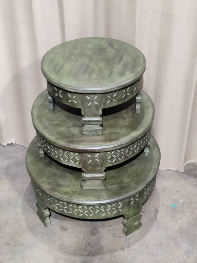 Wooden Indian Chakki Grinder Table, Engraved Distressed Finished Chakki ...