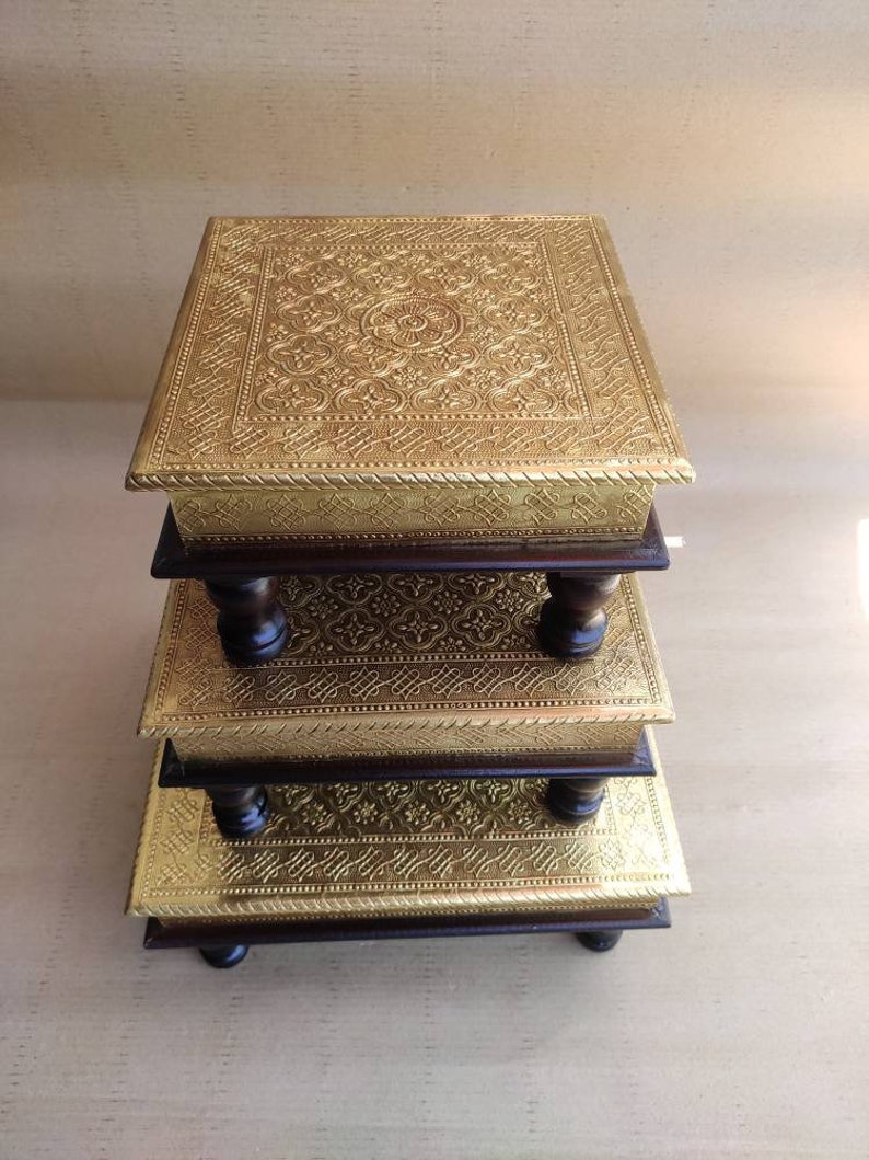 Wooden and Brass Handmade Indian Chowki/wooden Indian Bajot / - Etsy