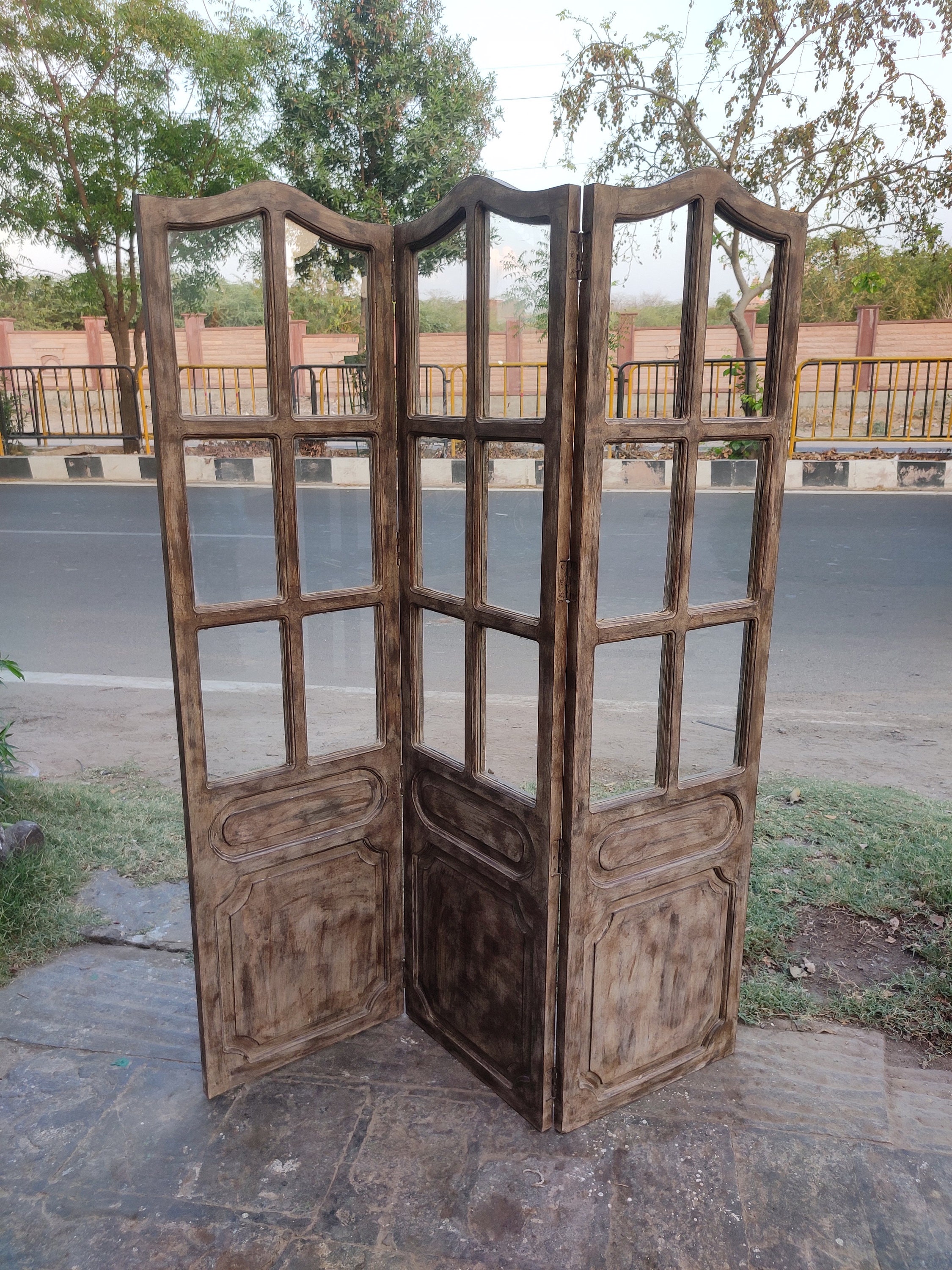Ethnic Vintage Style Wood & Glass Partition/carving Partition/antique ...