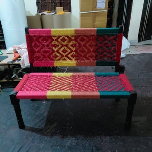 Handmade Wooden Woven Rope Charpai Bed With Back/day Bed Cotton Rope ...